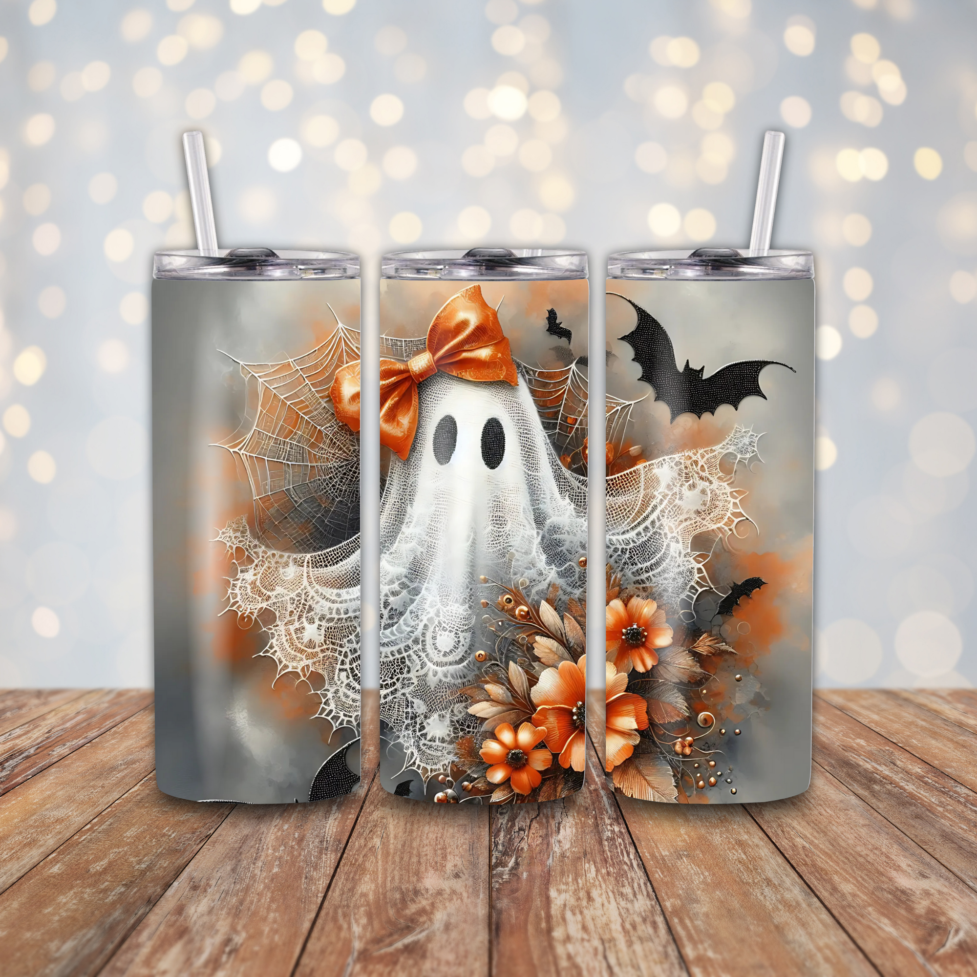 Lace Ghost Orange Flowers Sublimation Transfers – charmalicious-shop